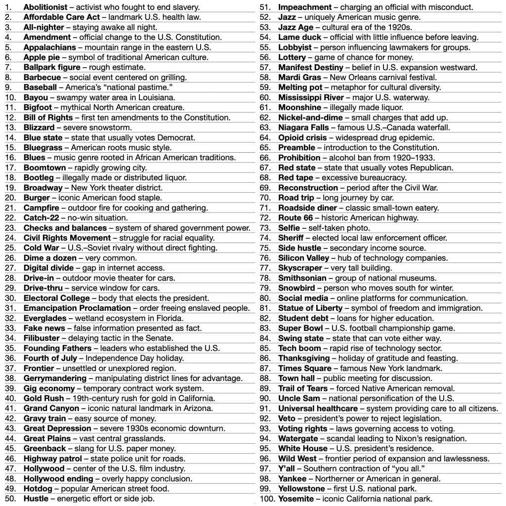 100 Words and Terms Every U.S. Citizen Should Know