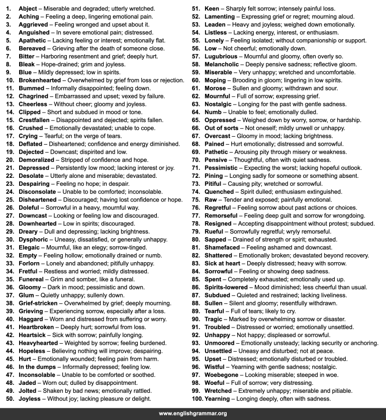 100 Words to Use Instead of “Sad”