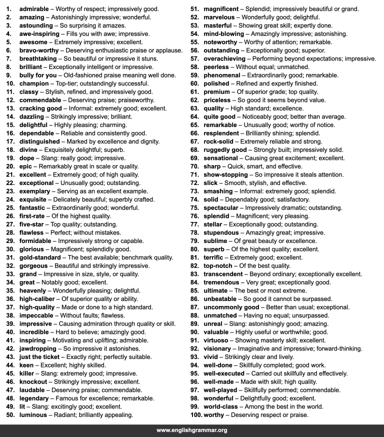 100 Words to Use Instead of “Very Good”