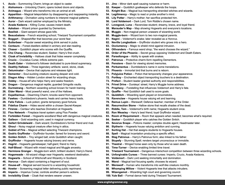 100 Words Every Harry Potter Fan Should Know