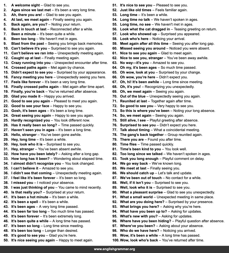 100 Other Ways to Say “Long Time No See”