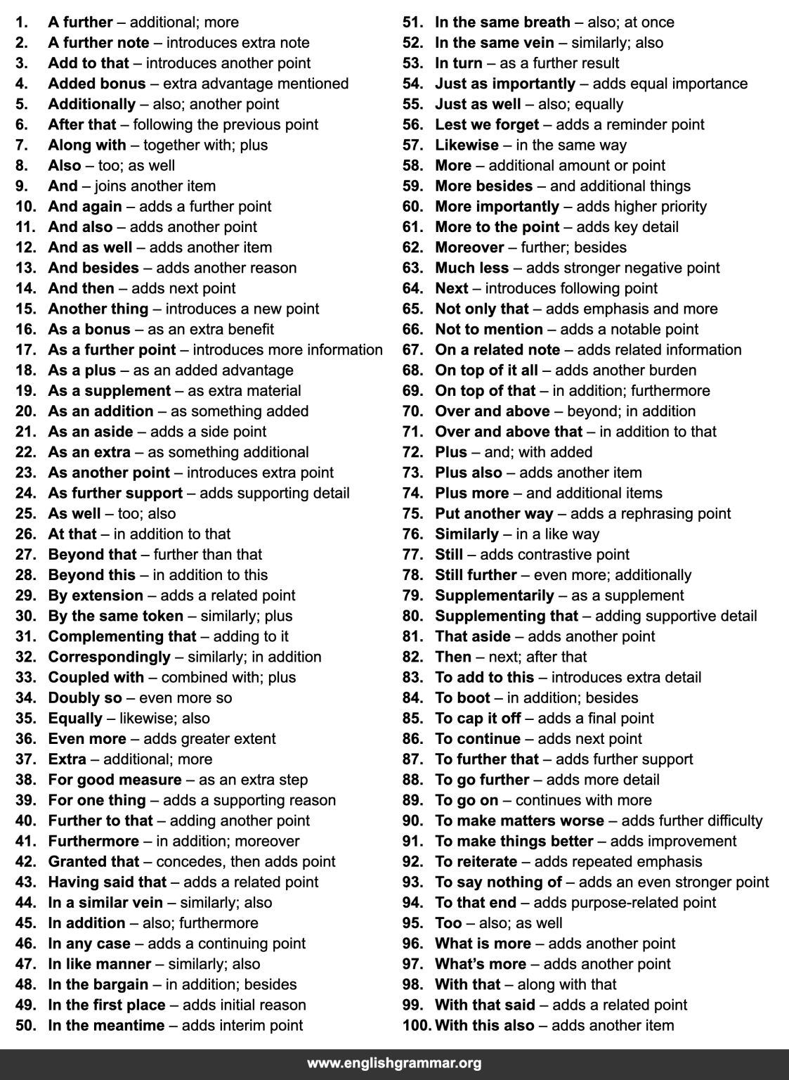 100 Other Words for “In Addition”