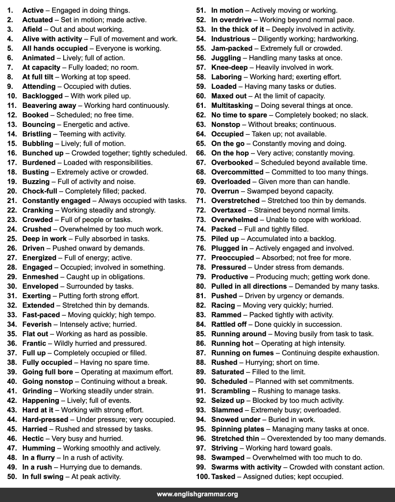 100 Other Words for “Busy”