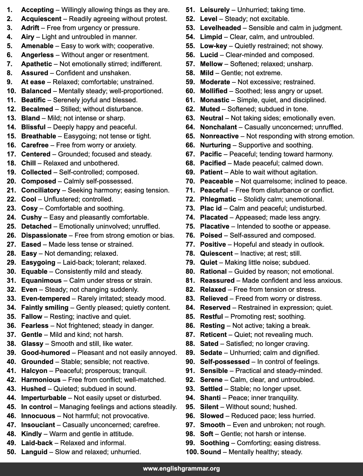 100 Other Words for “Calm”