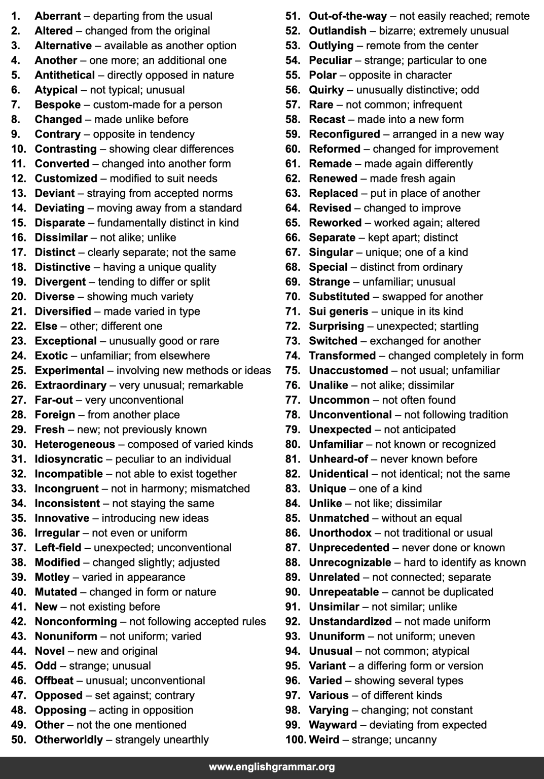 100 Other Words for “Different”