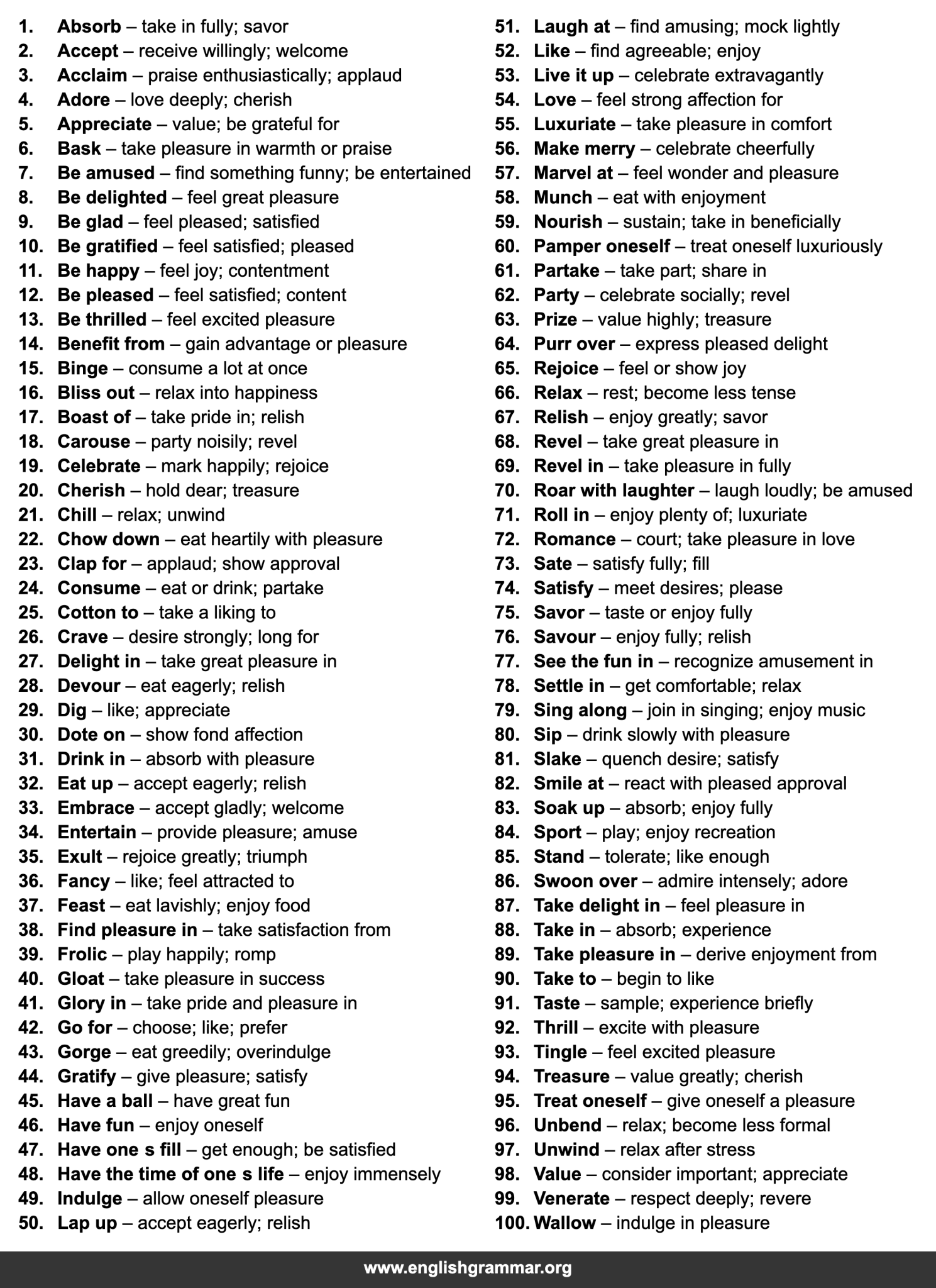 100 Other Words for “Enjoy”