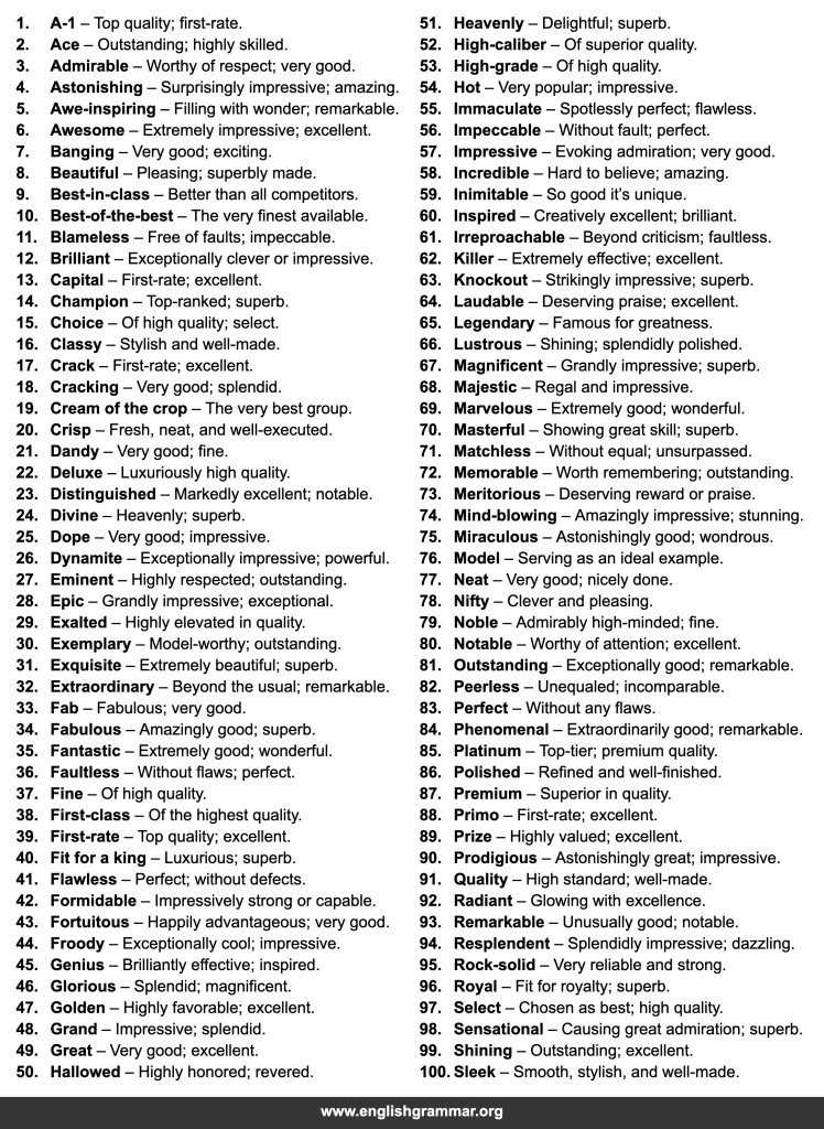 100 Other Words for “Excellent”