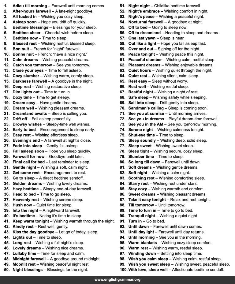 100 Other Words for “Good Night”