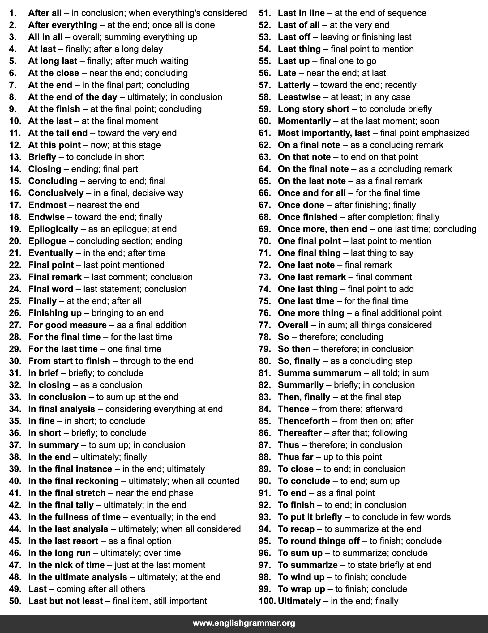 100 Other Words for “Lastly”