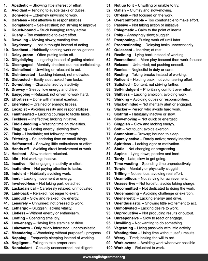 100 Other Words for “Lazy”