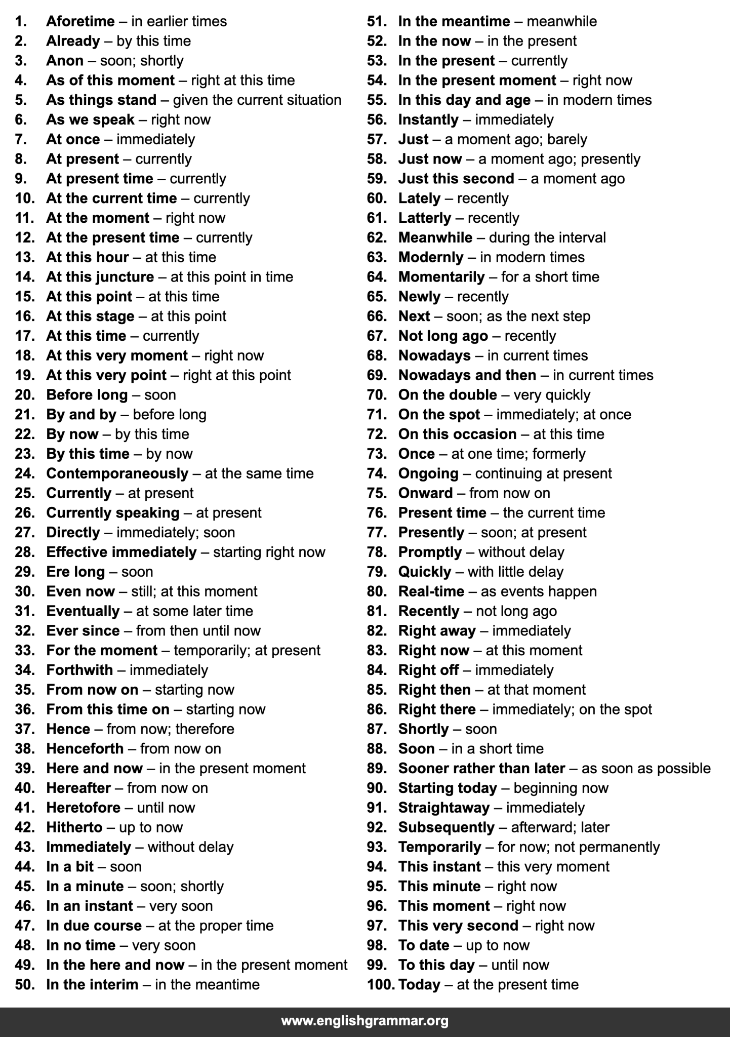 100 Other Words for “Now”