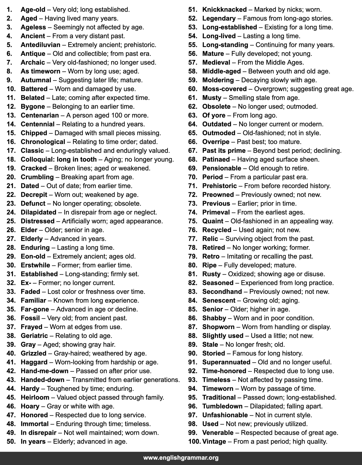 100 Other Words for “Old”