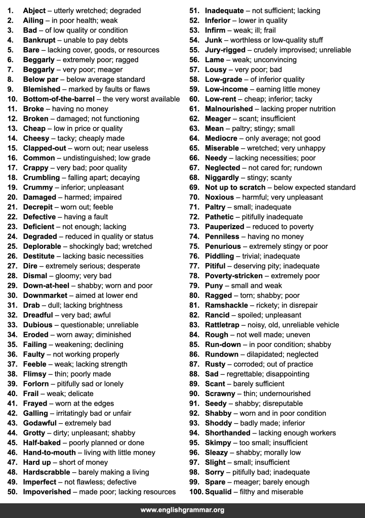 100 Other Words for “Poor”