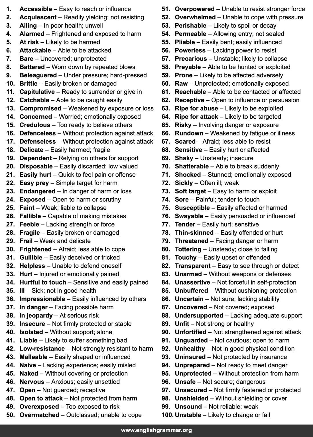 100 Other Words for “Vulnerable”