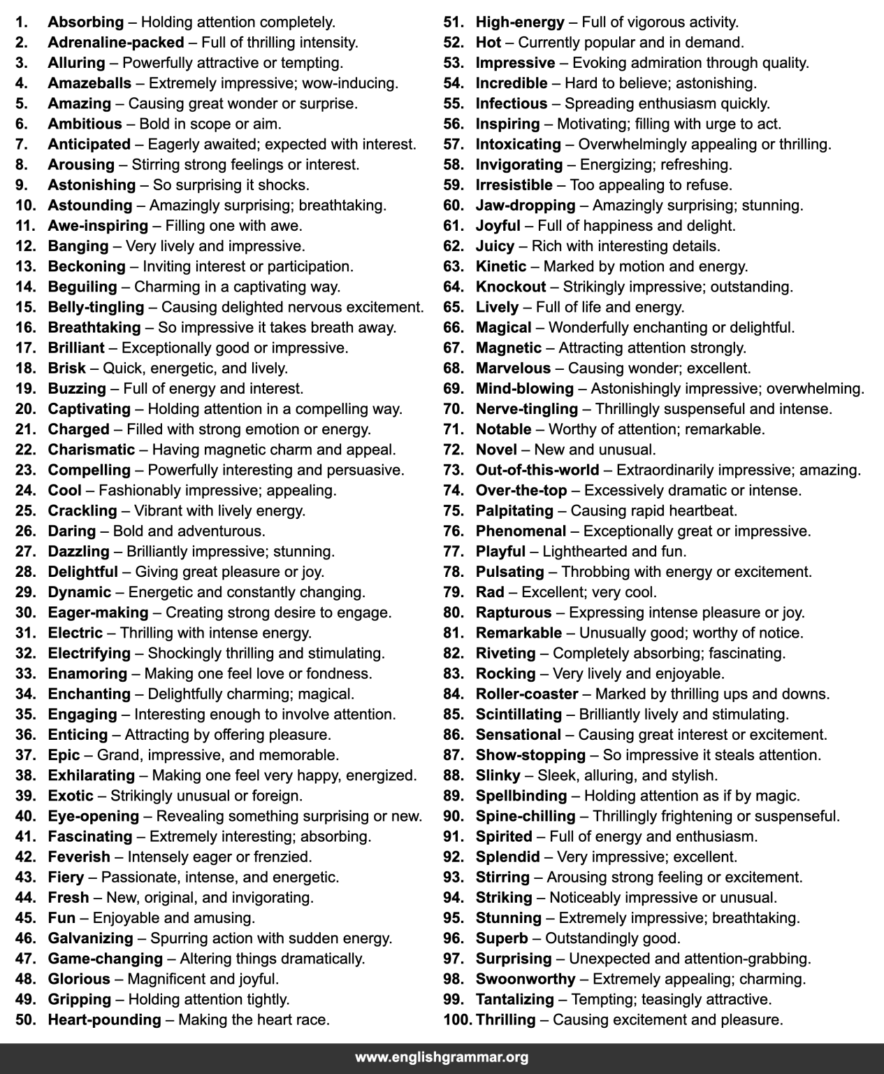 100 Words to Use Instead of “Exciting”