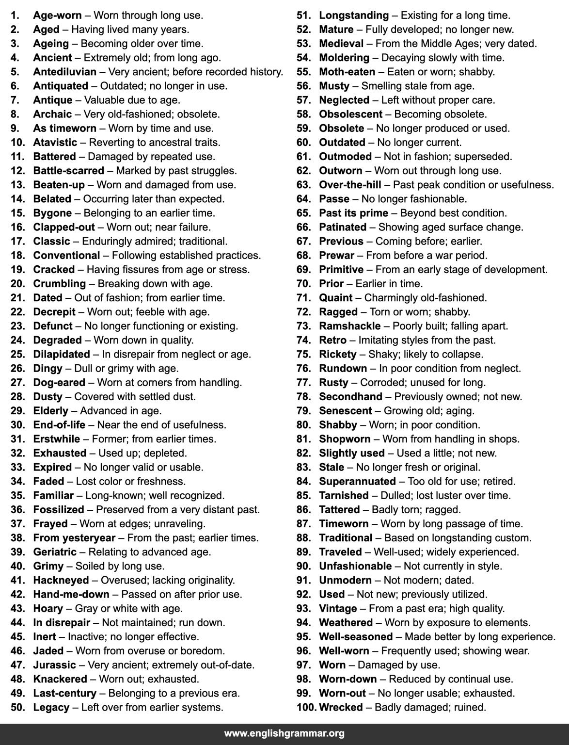 100 Words to Use Instead of “Old”