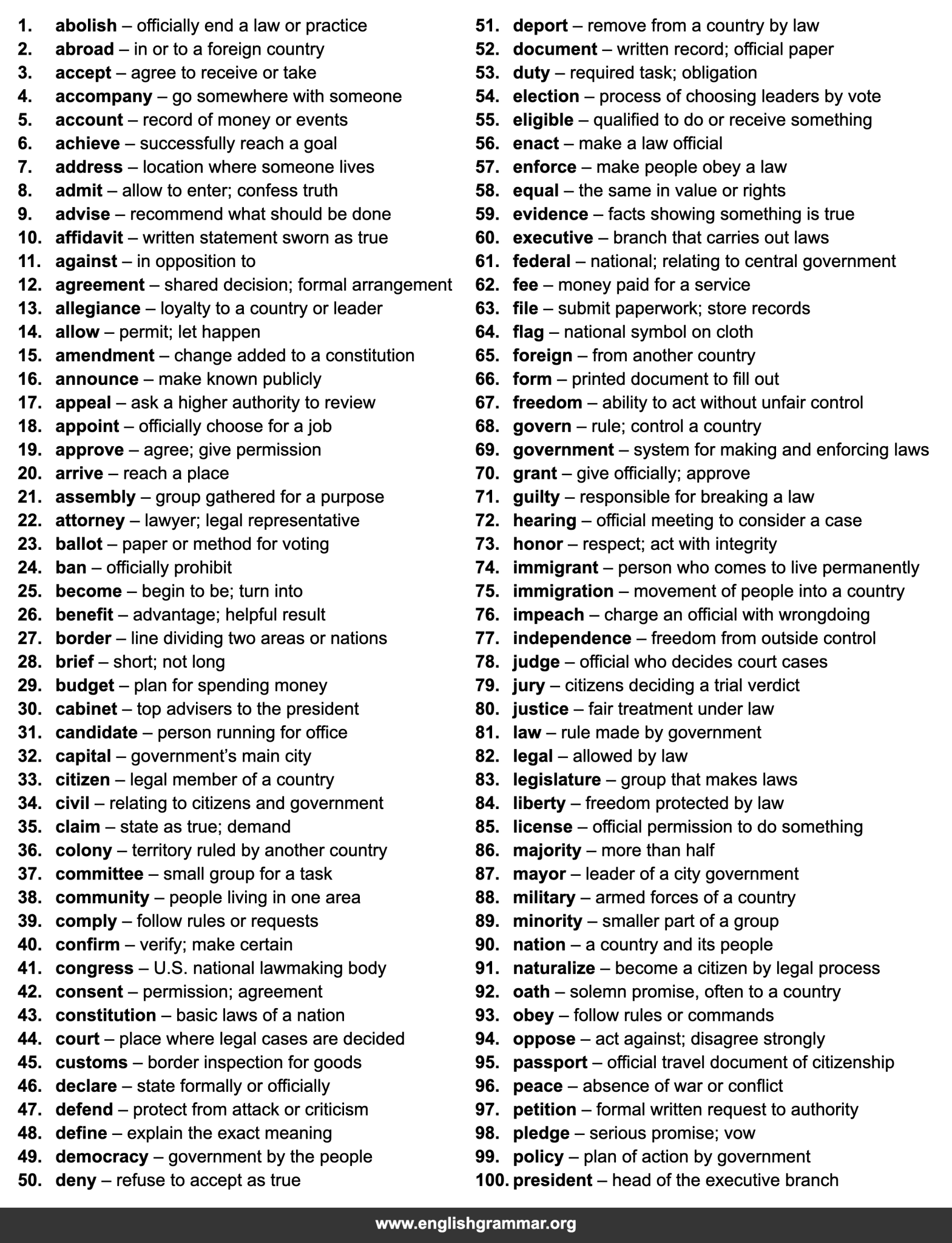 100 Words U.S. Immigrants Should Know