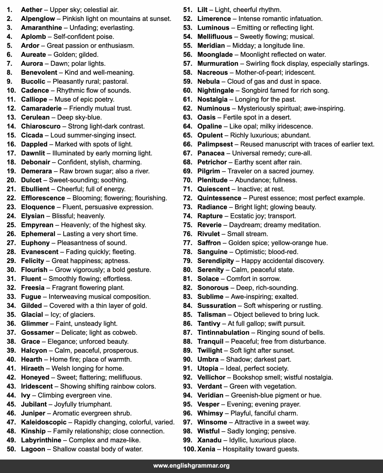 100 Beautiful English Words Worth Sharing