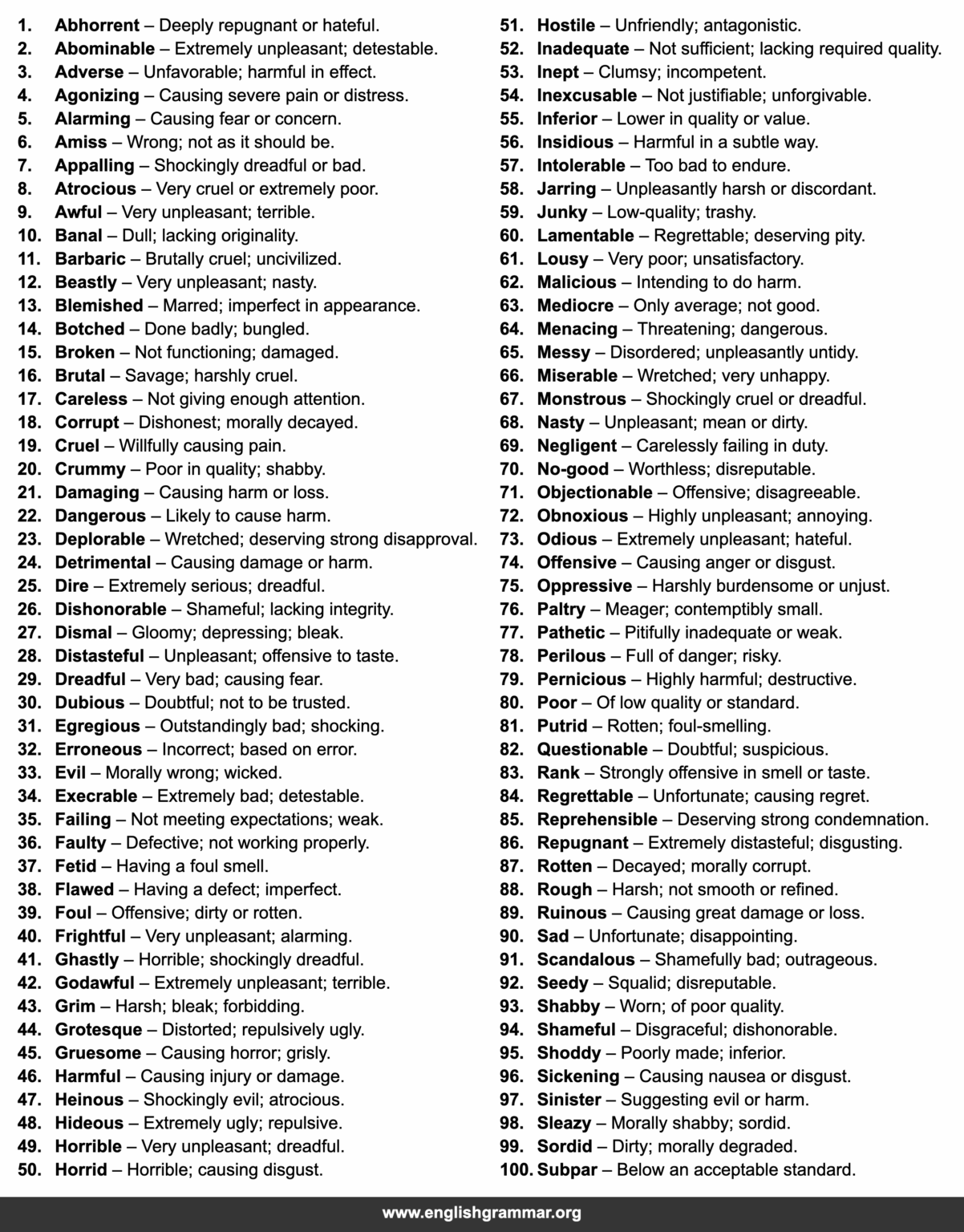 100 Best Synonyms for “Bad”