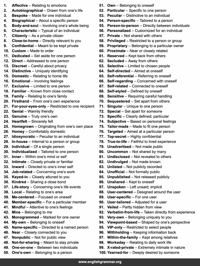 100 Best Synonyms for “Personal”