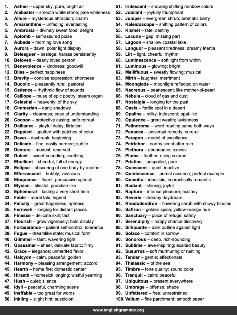 100 Most Beautiful Words in the English Language