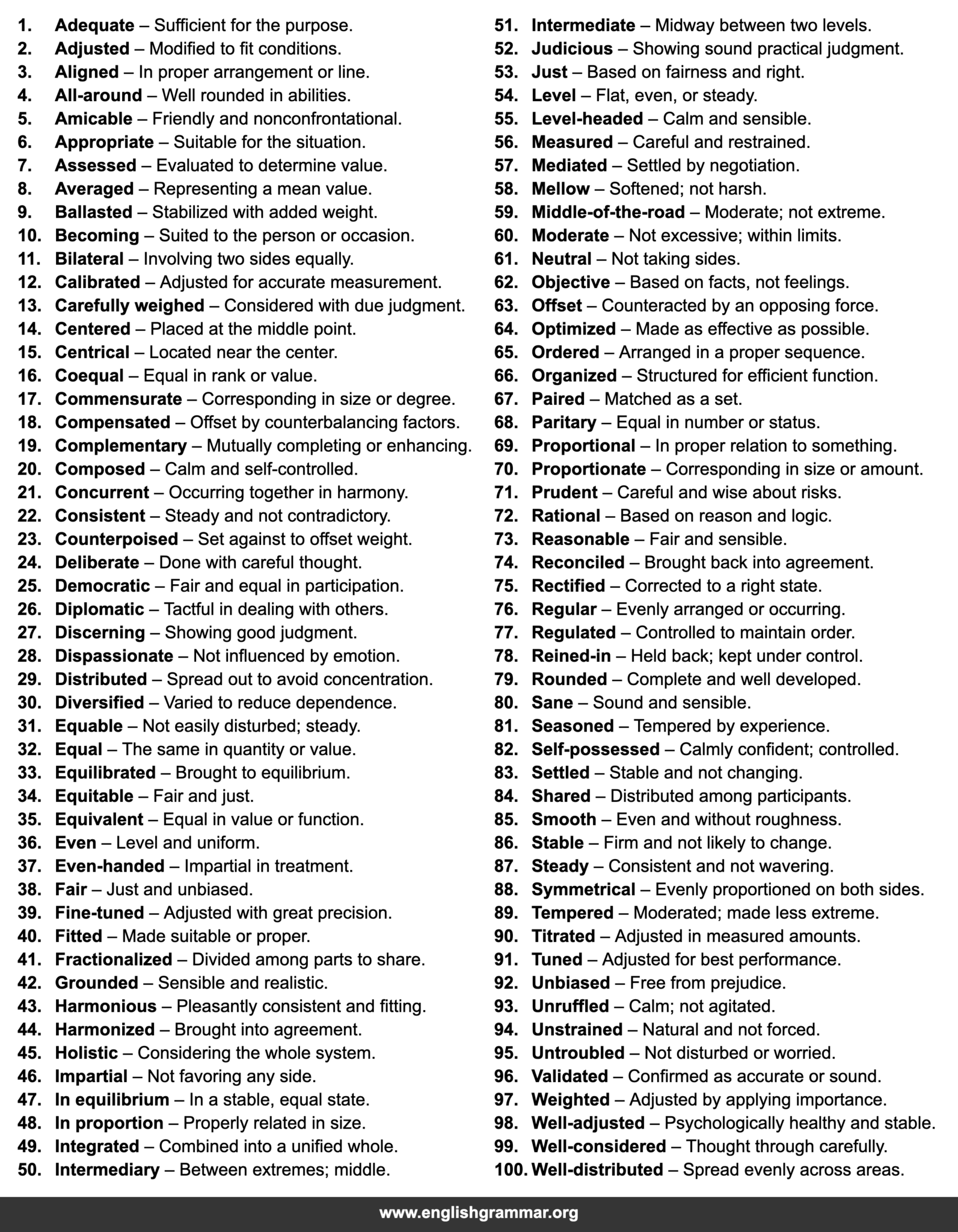 100 Other Words for “Balanced”