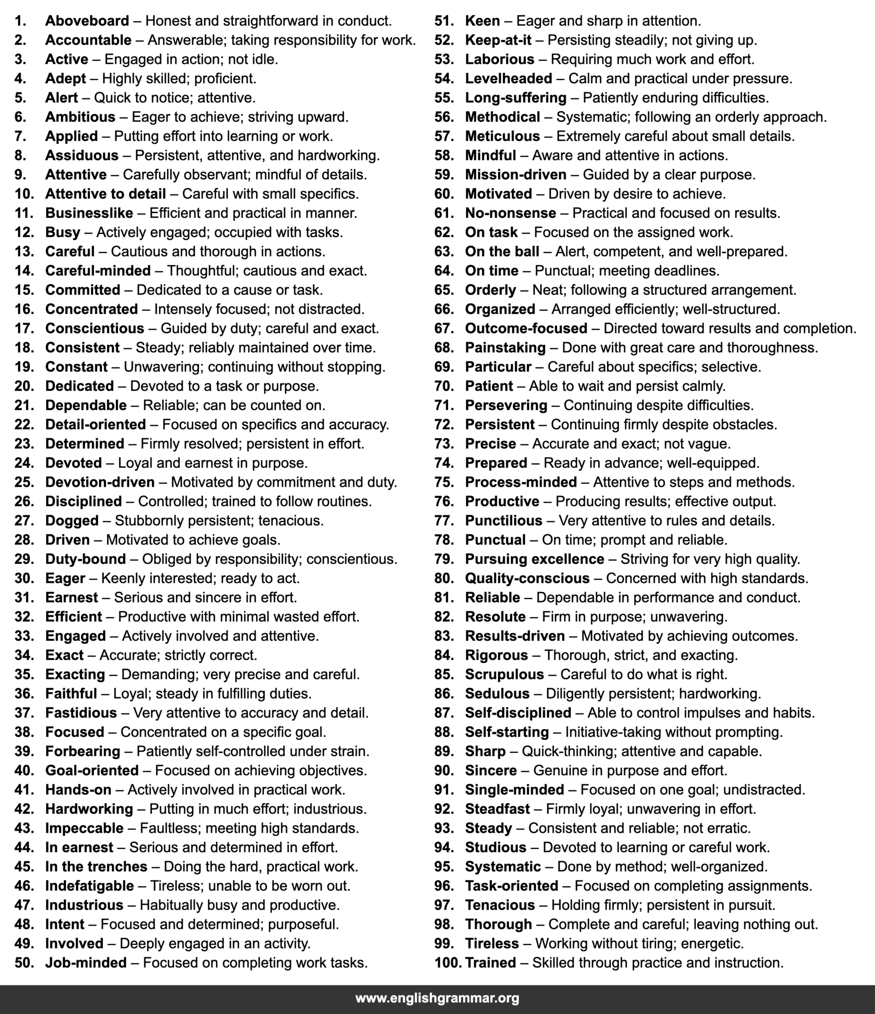 100 Other Words for “Diligent”
