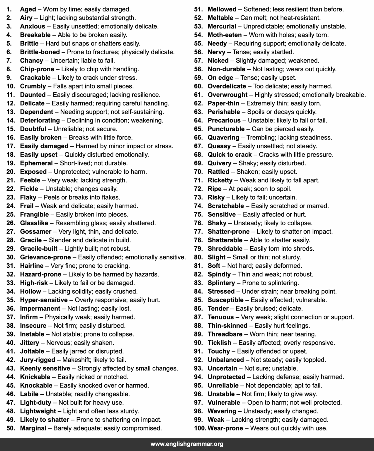 100 Other Words for “Fragile”