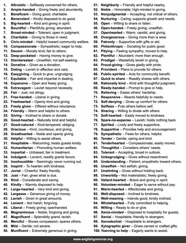 100 Other Words for “Generous”