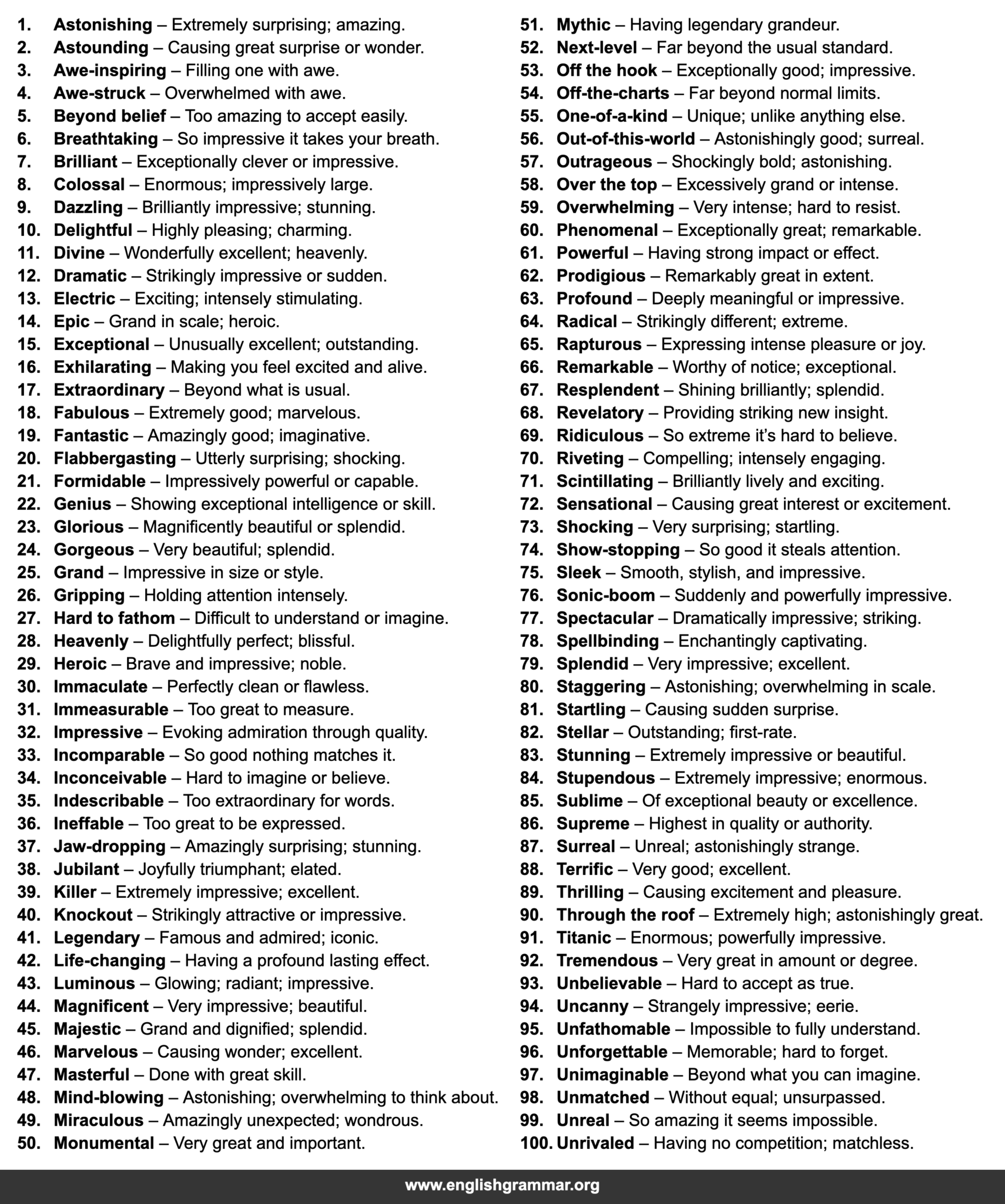 100 Other Words for “Incredible”