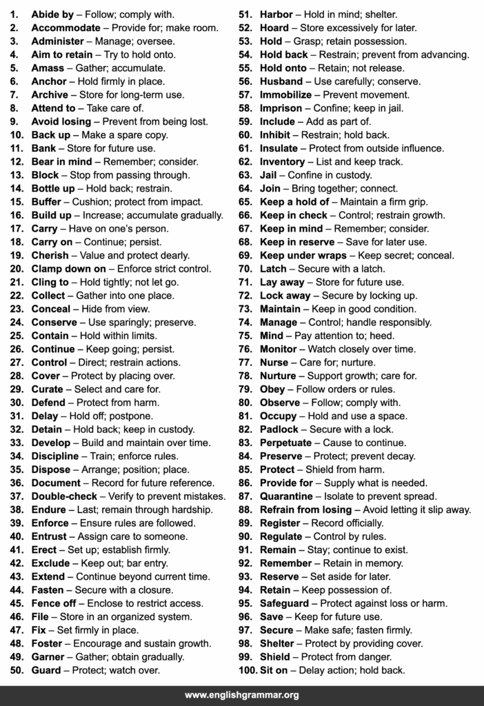100 Other Words for “Keep”