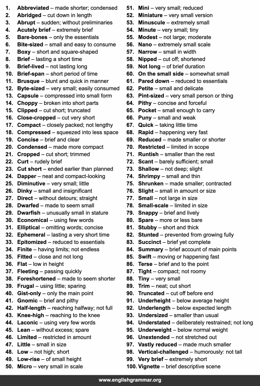 100 Other Words for “Short”