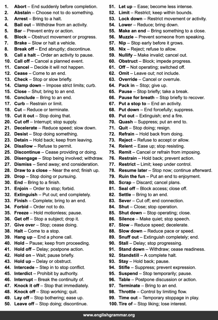 100 Other Words for “Stop”