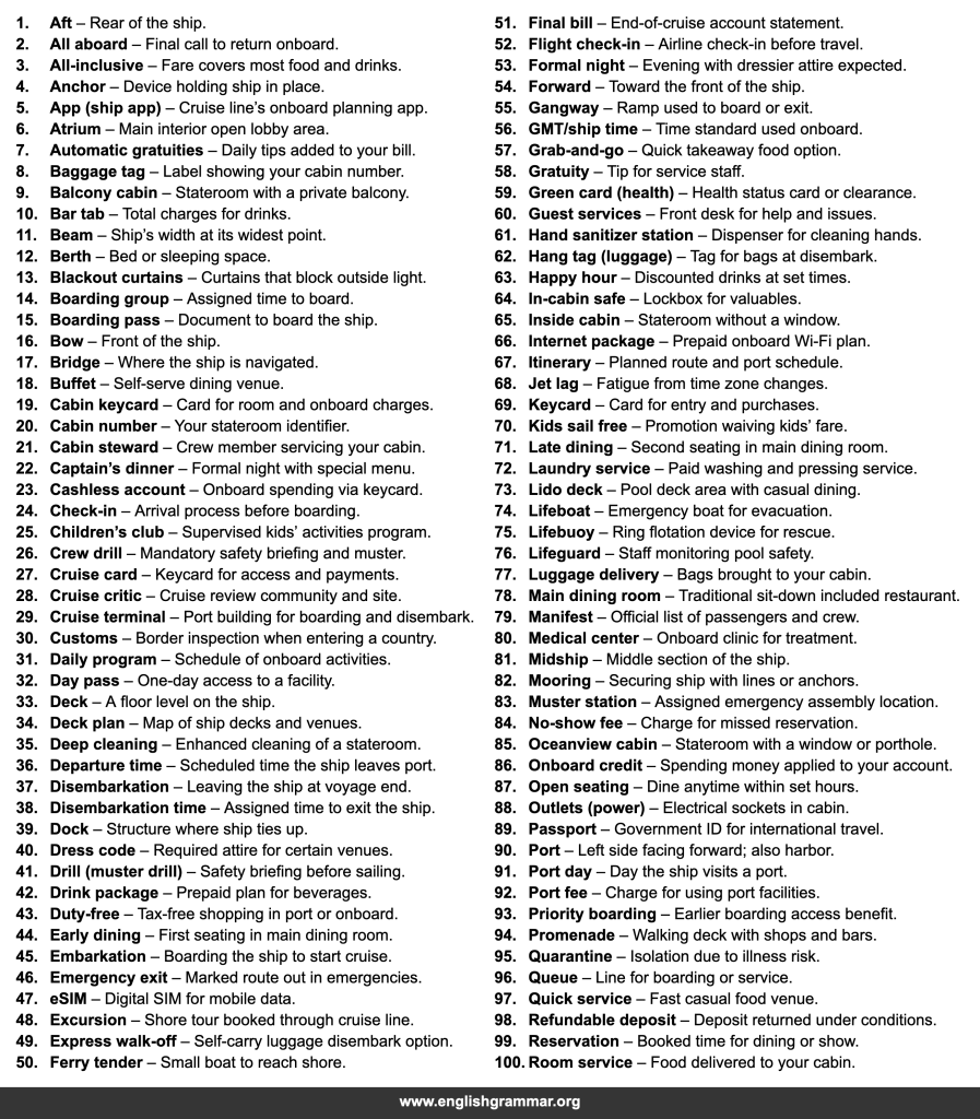 100 Phrases Every Cruise Passenger Should Know