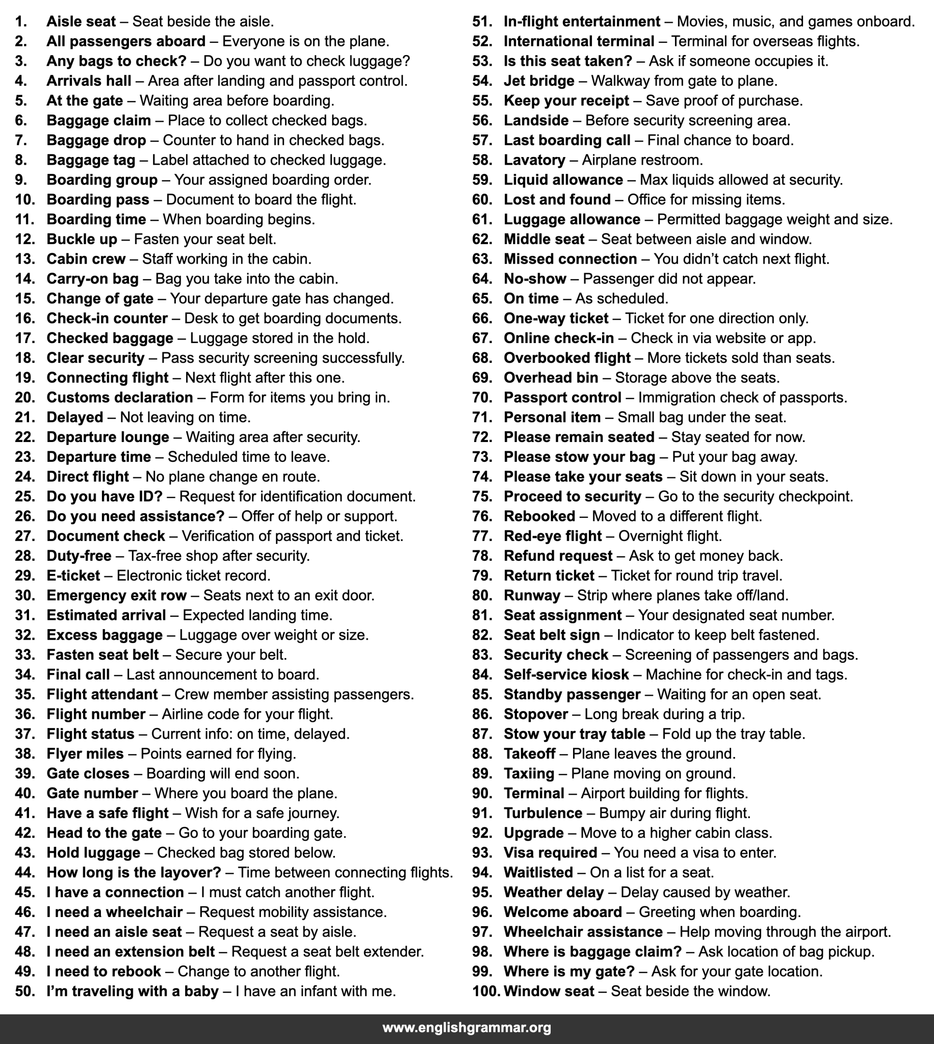 100 Phrases Every Flight Passenger Should Know
