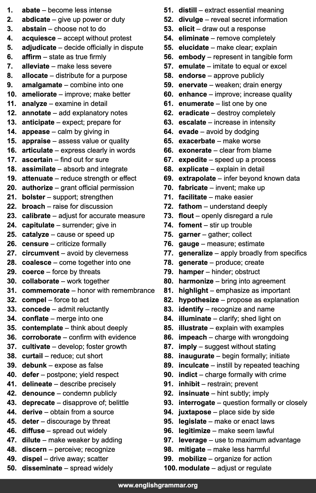 100 Verbs Every Educated Adult Should Know