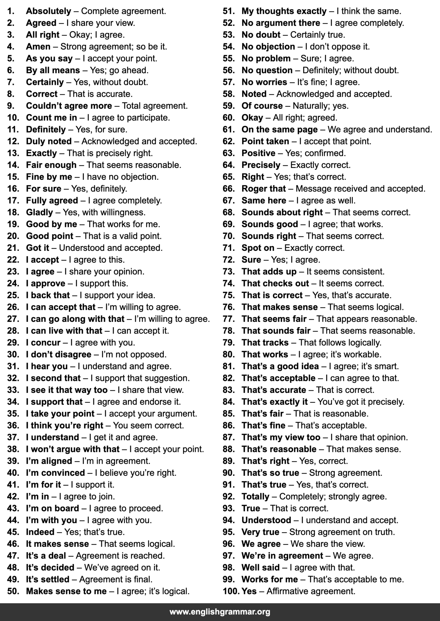 100 Ways to Agree