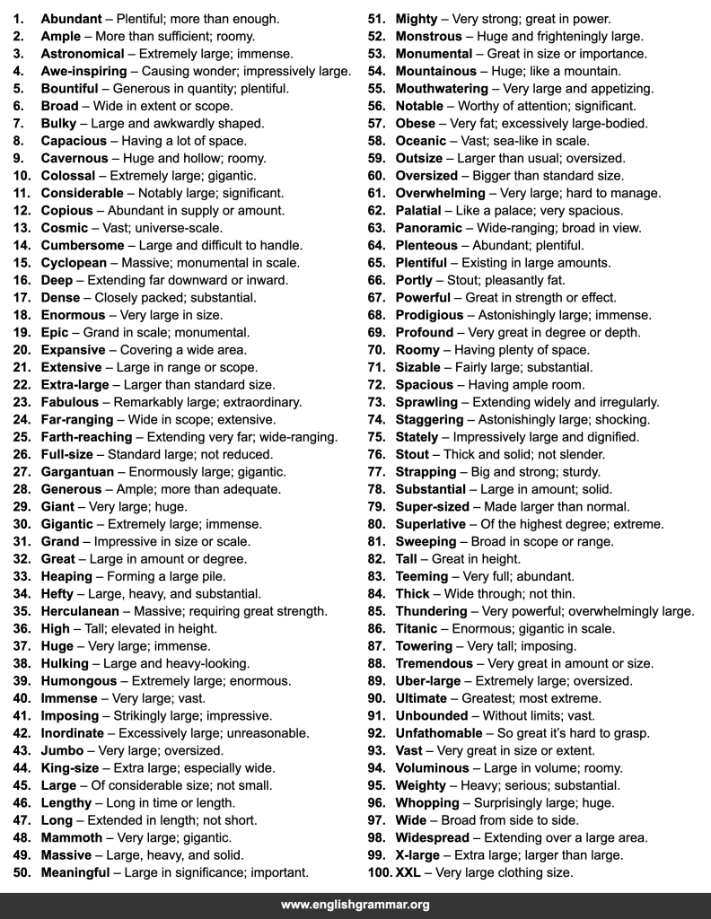 100 Words to Use Instead of “Big”