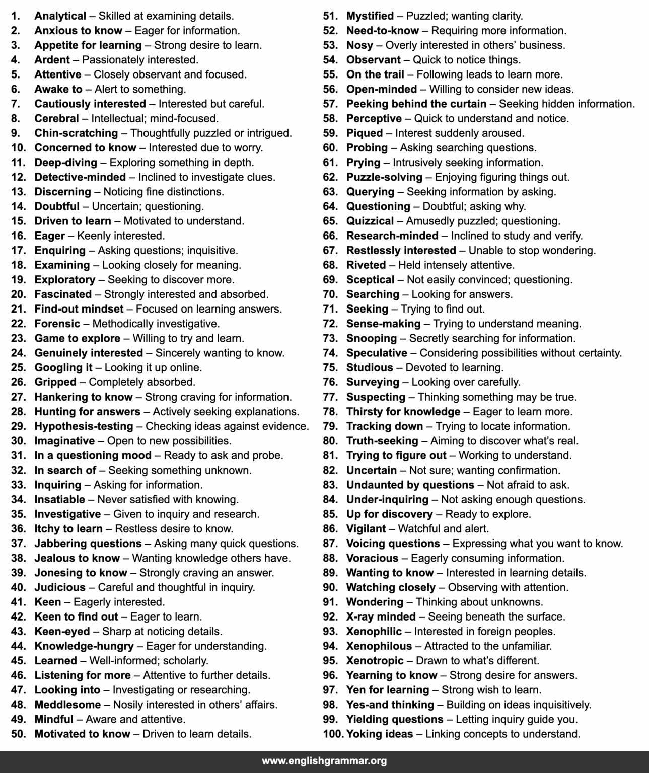 100 Words to Use Instead of “Curious”