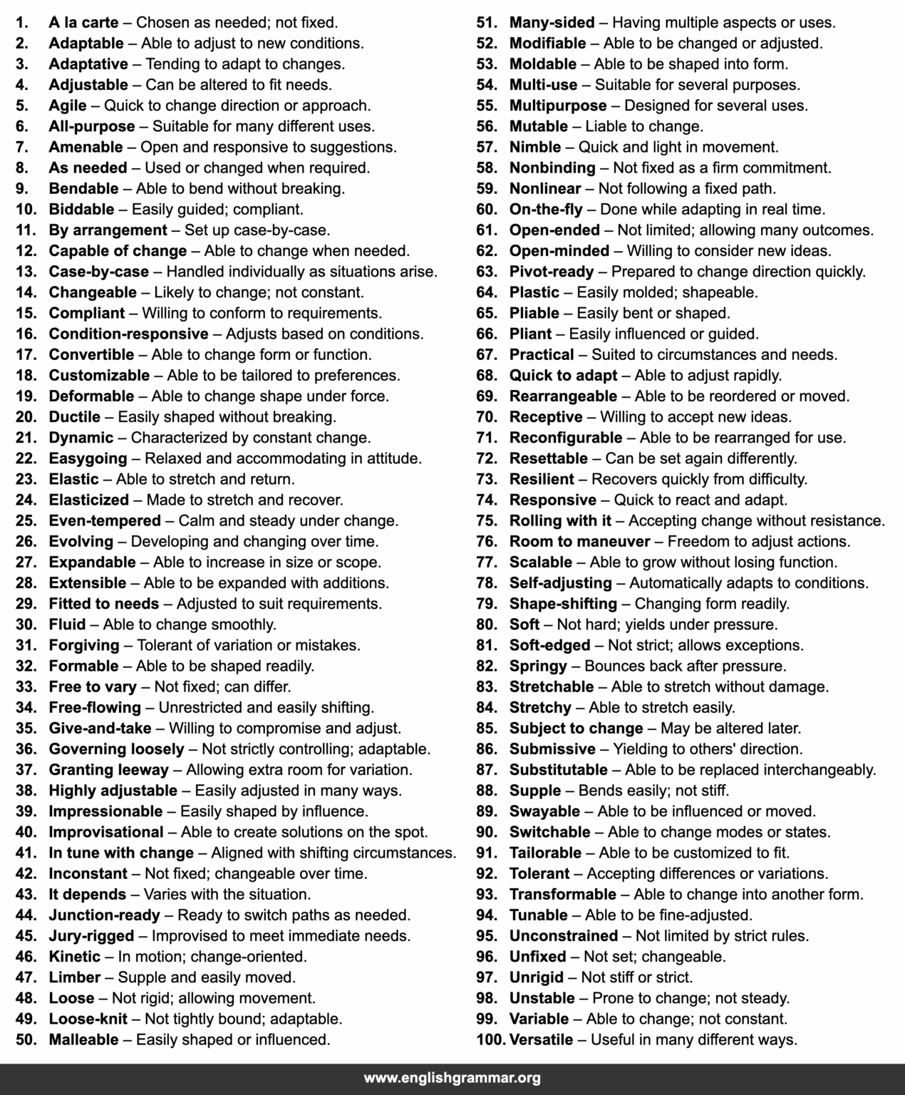100 Words to Use Instead of “Flexible”