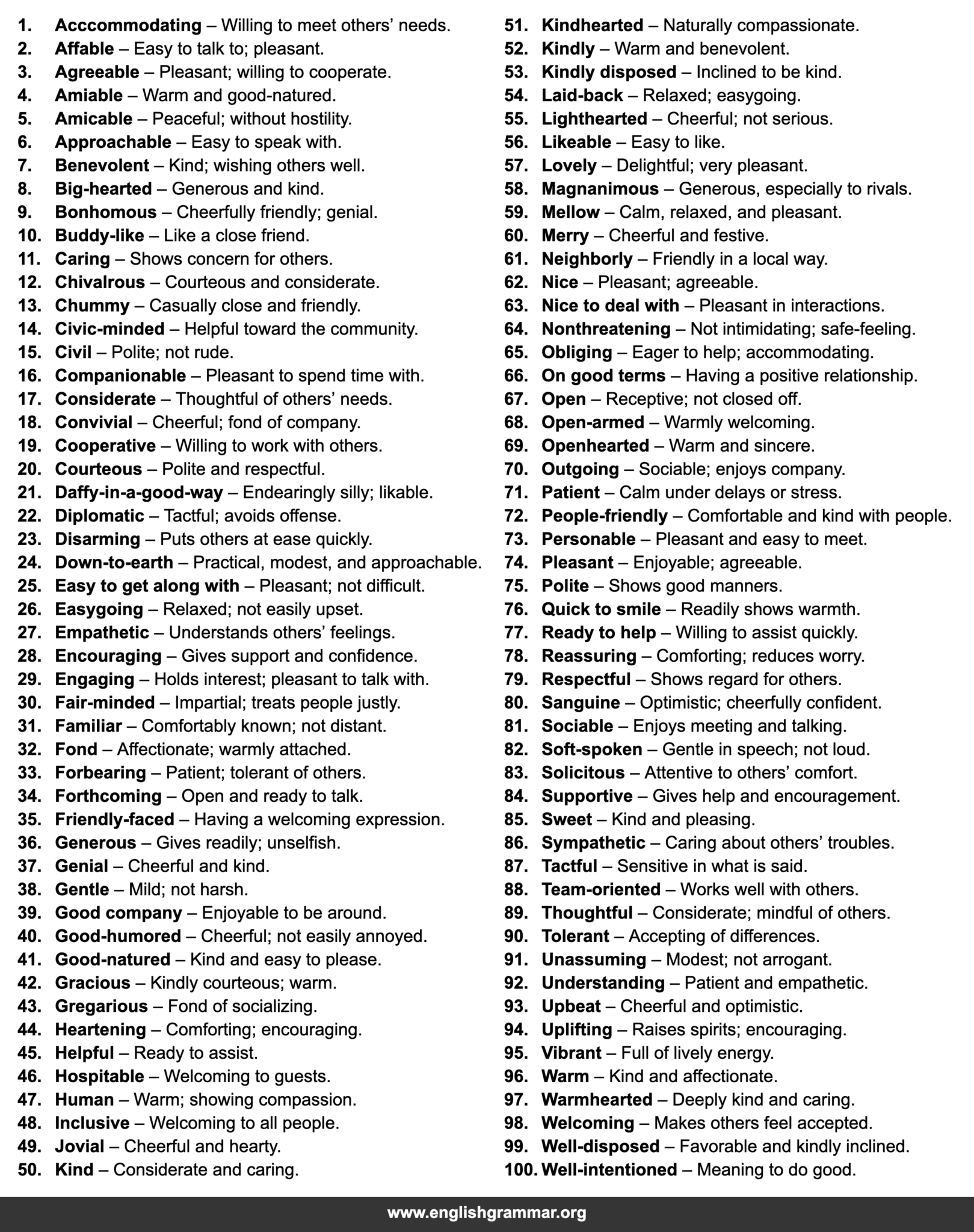 100 Words to Use Instead of “Friendly”