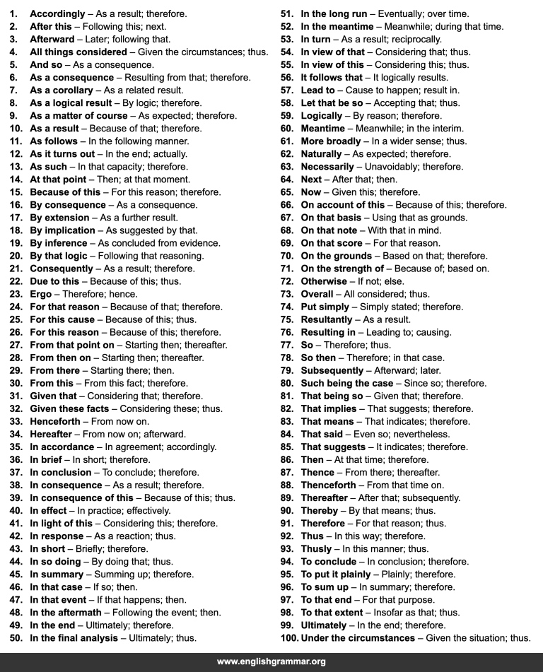 100 Words To Use Instead Of Hence