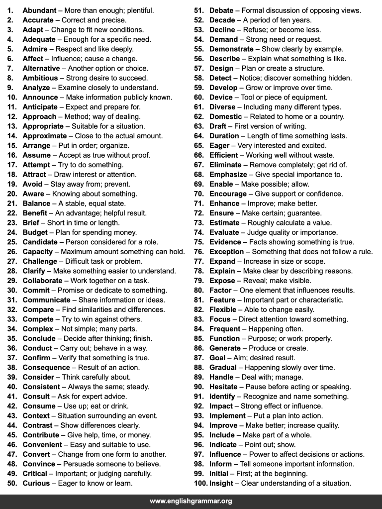 100 Words Every Intermediate English Learner Should Know