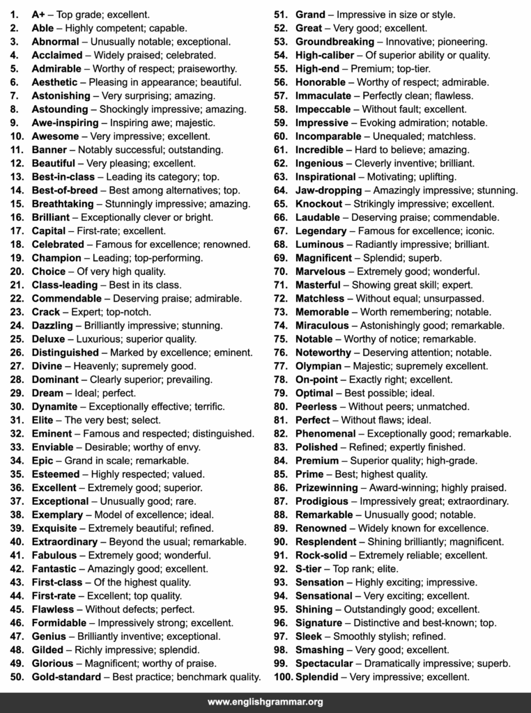 100 Words to Use Instead of “Outstanding”