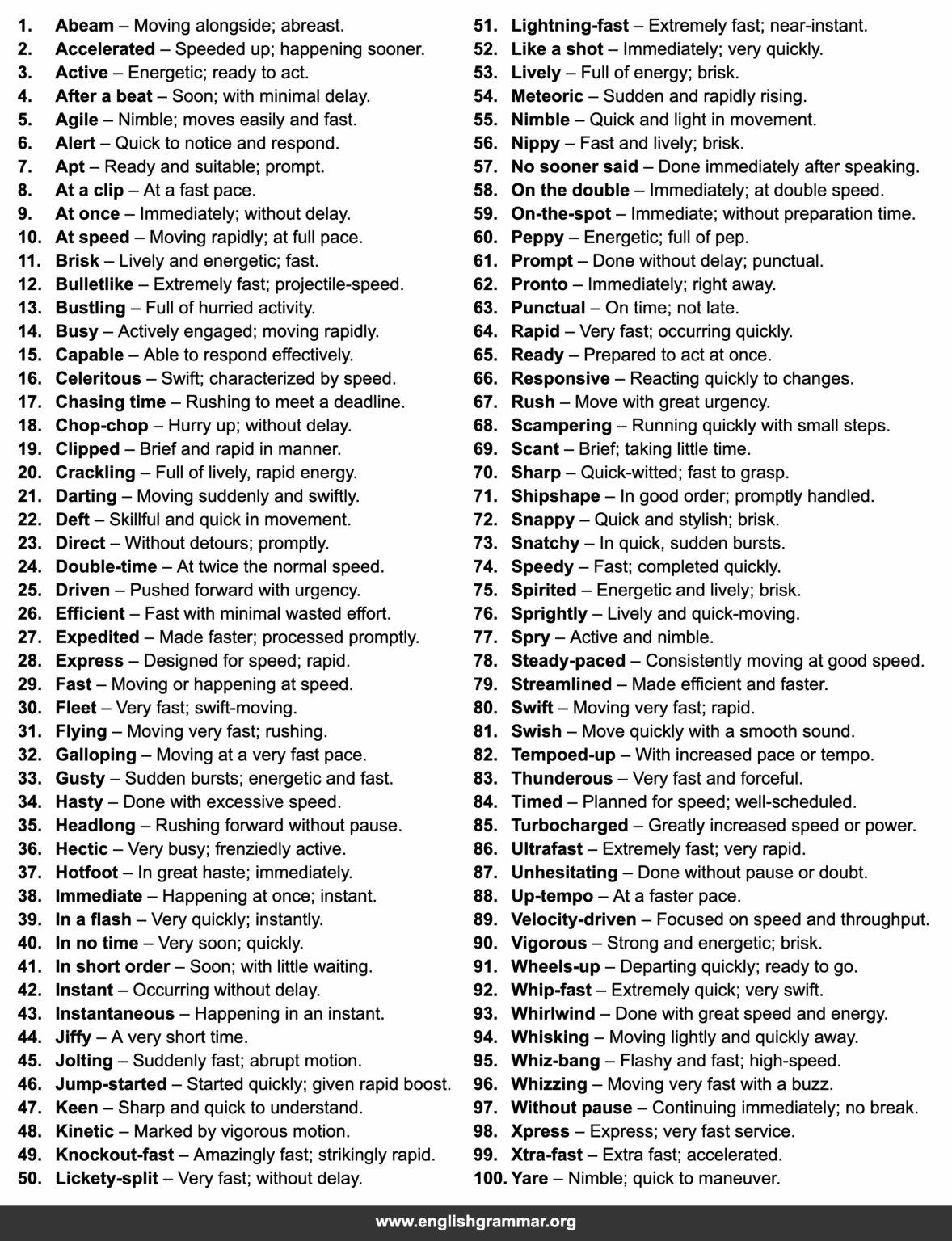 100 Words to Use Instead of “Quick”