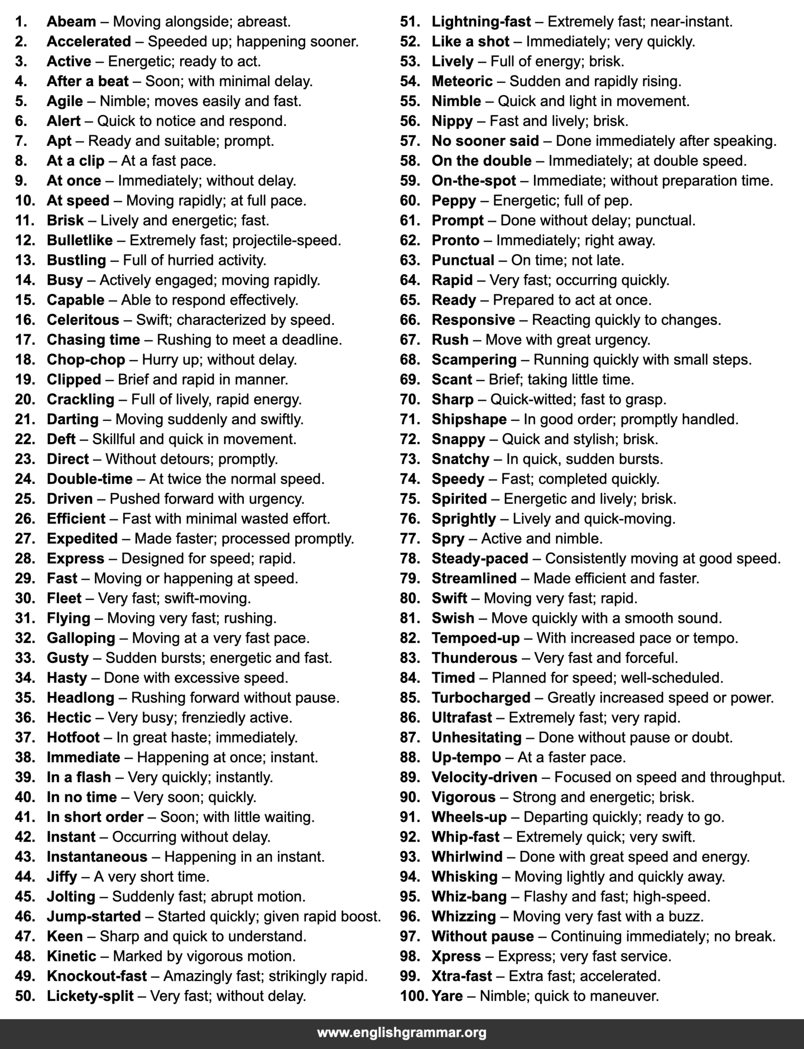 100 Words to Use Instead of “Quick”