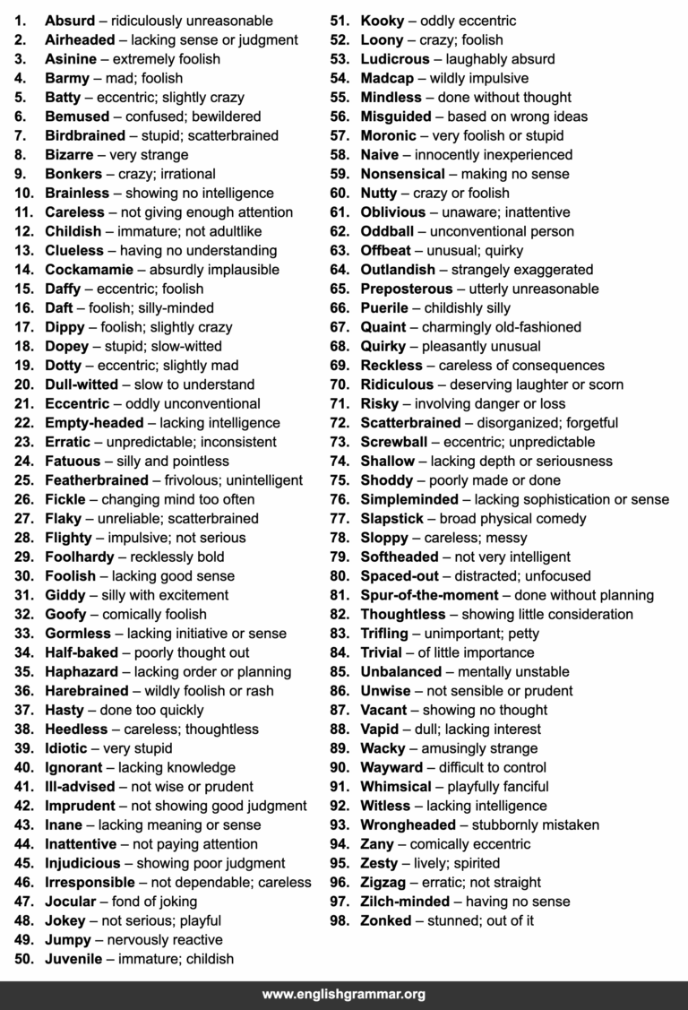 100 Words to Use Instead of “Silly”