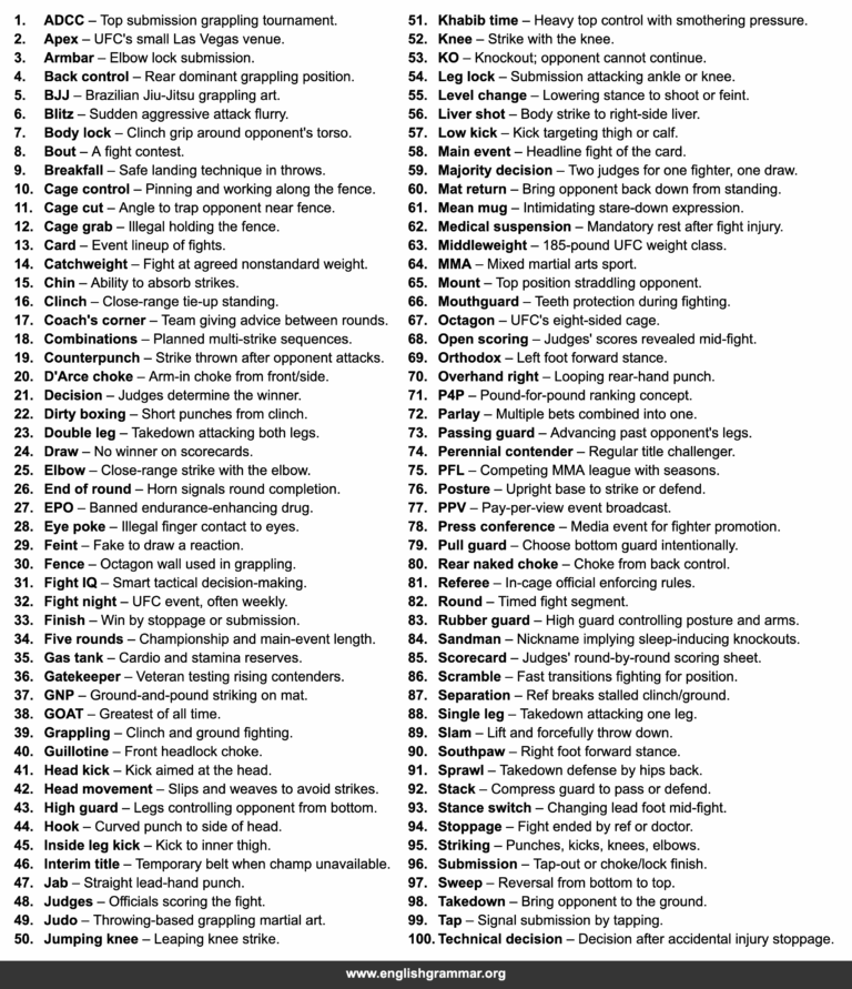 100 Words Every UFC Fan Should Know