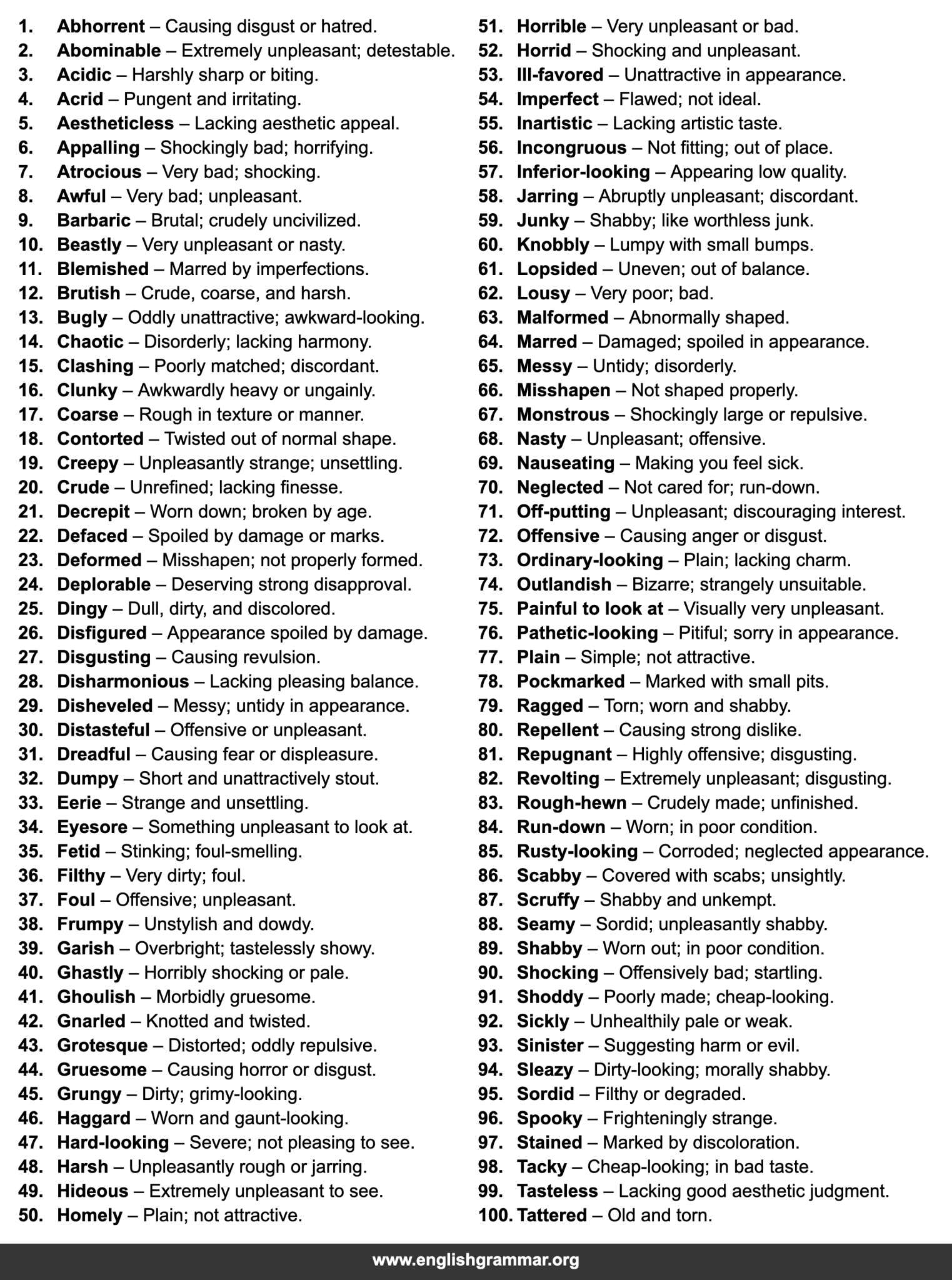 100 Words to Use Instead of “Ugly”