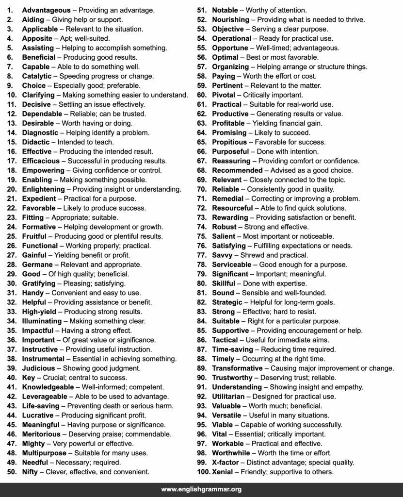 100 Words to Use Instead of “Useful”